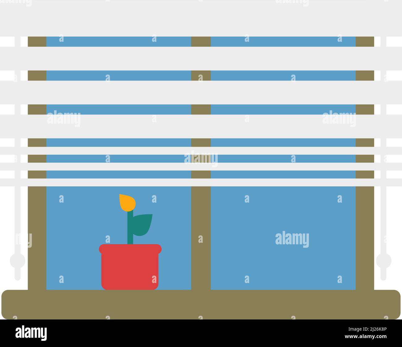 Window half covered with blinds. Houseplant on windowsill Stock Vector ...