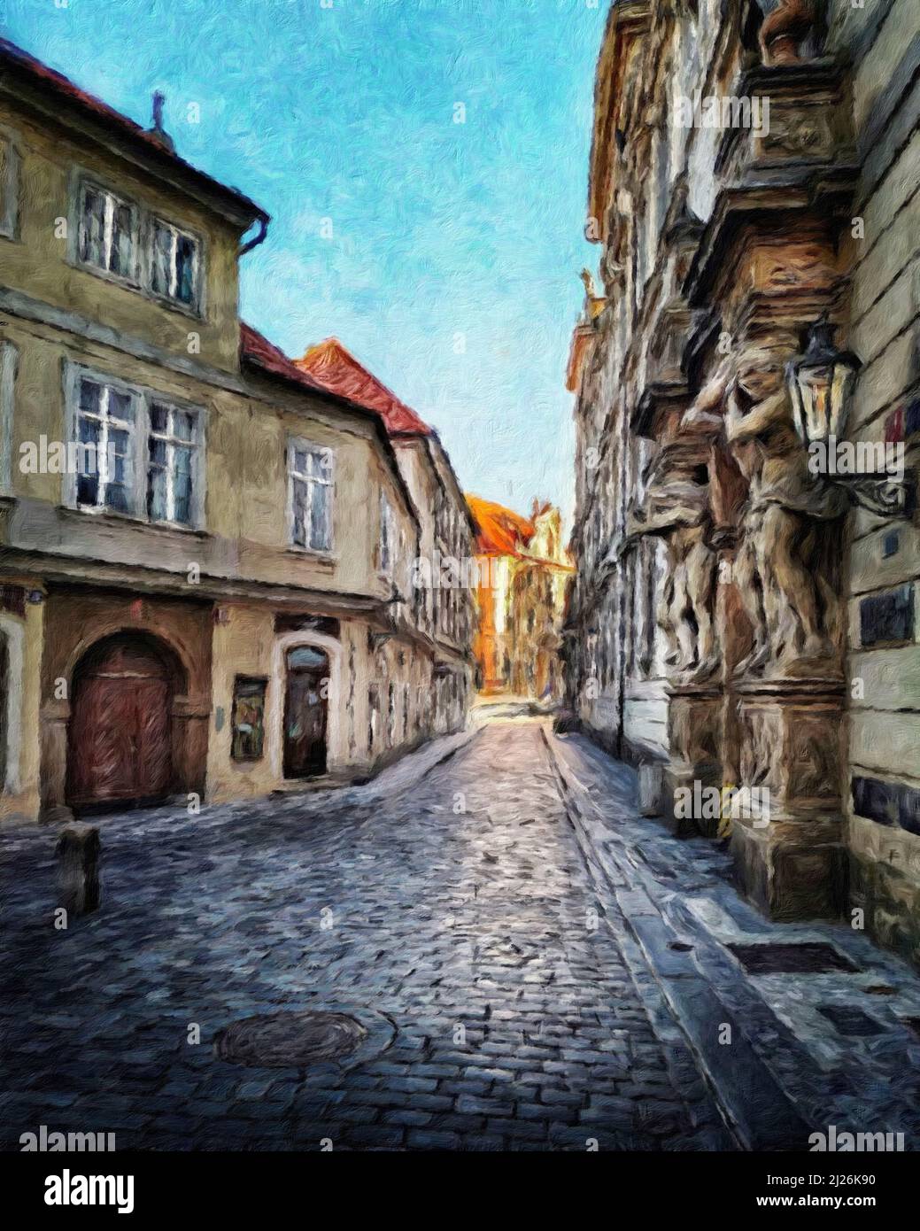 Digital painting modern artistic artwork, Prague Czechia, drawing in ...