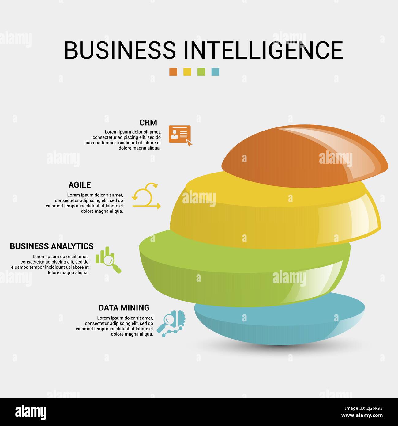 Infographic Business Intelligence icons vector illustration. 4 colored ...
