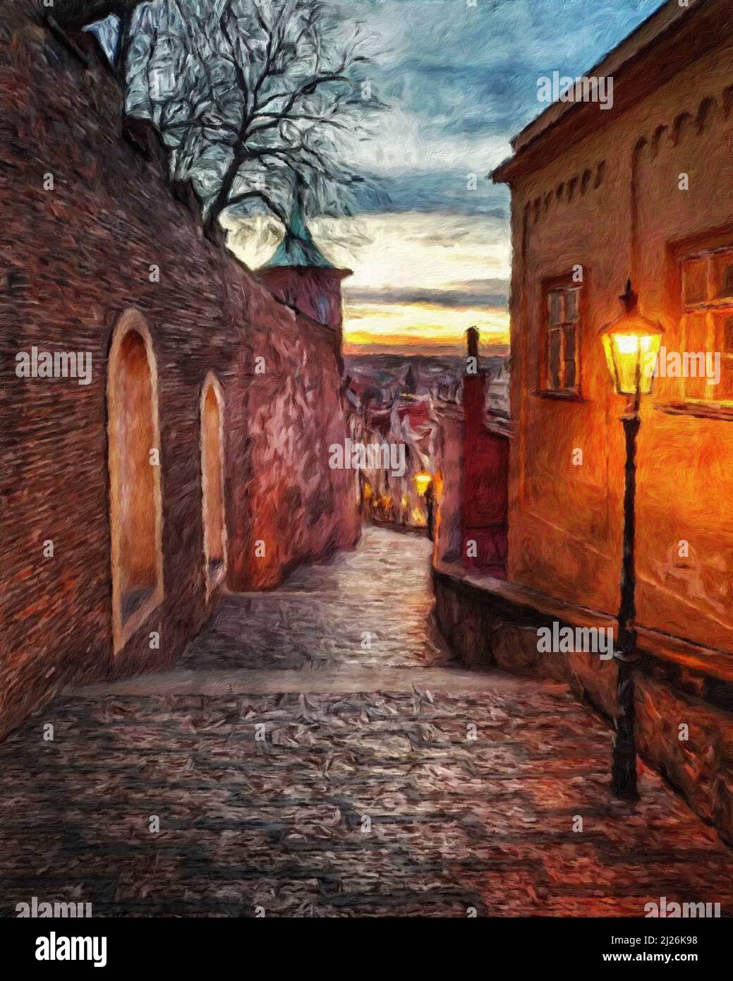 Digital painting modern artistic artwork, Prague Czechia, drawing in ...