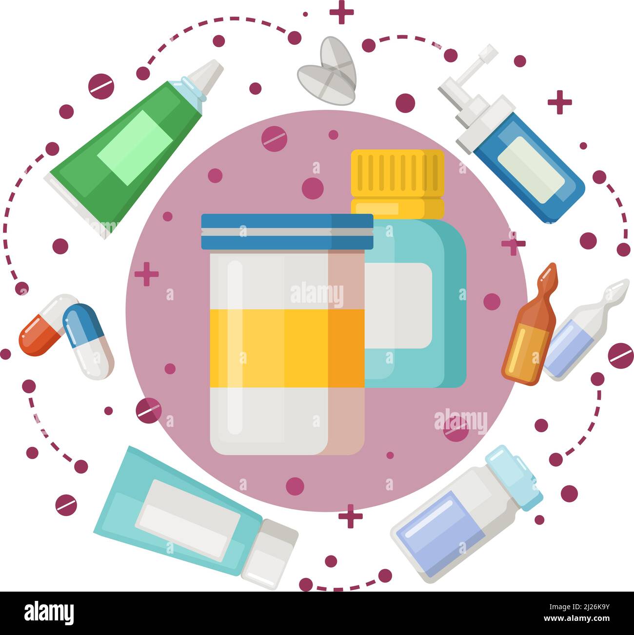 Pharmacy banner. Pills and drugs containers on colorful poster Stock ...