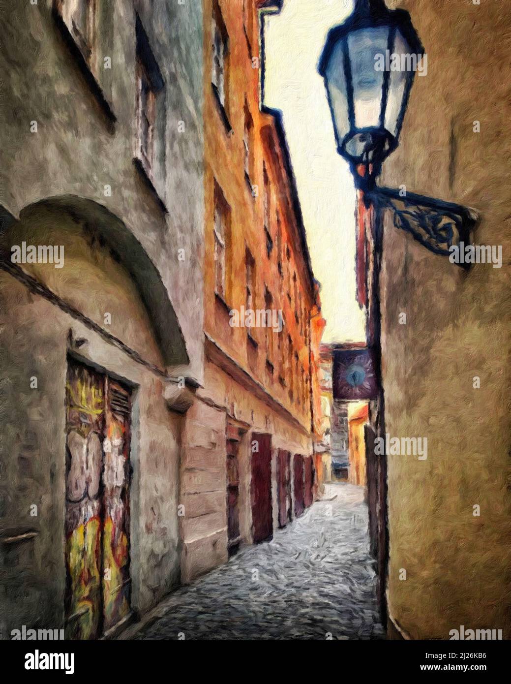Digital painting modern artistic artwork, Prague Czechia, drawing in ...