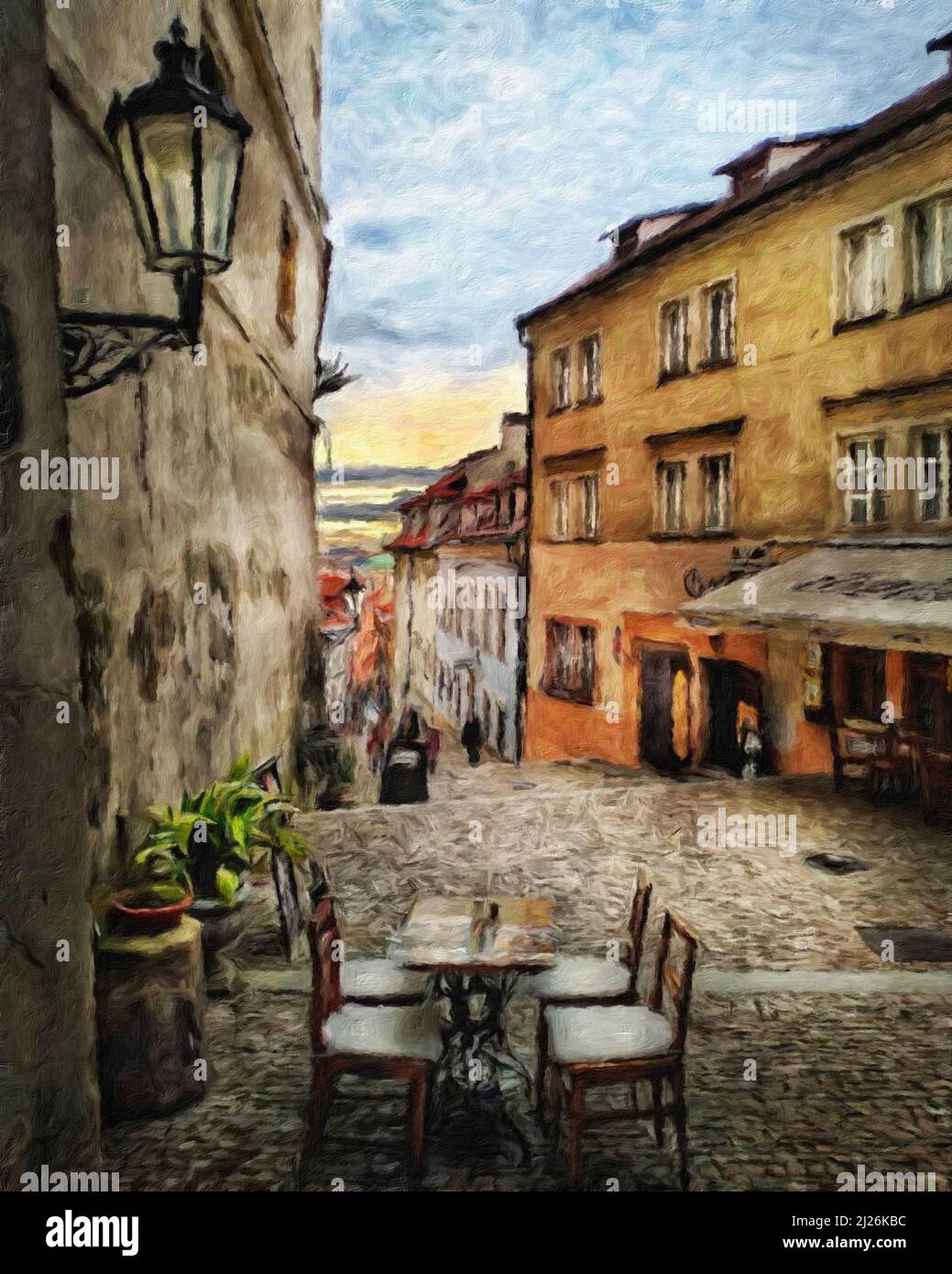 Digital painting modern artistic artwork, Prague Czechia, drawing in ...