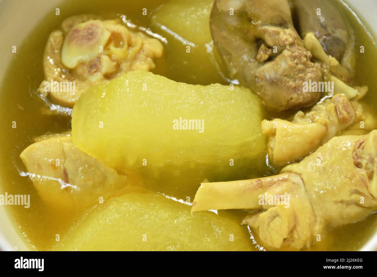 spicy boiled winter melon with chicken meat and liver in herb soup on ...