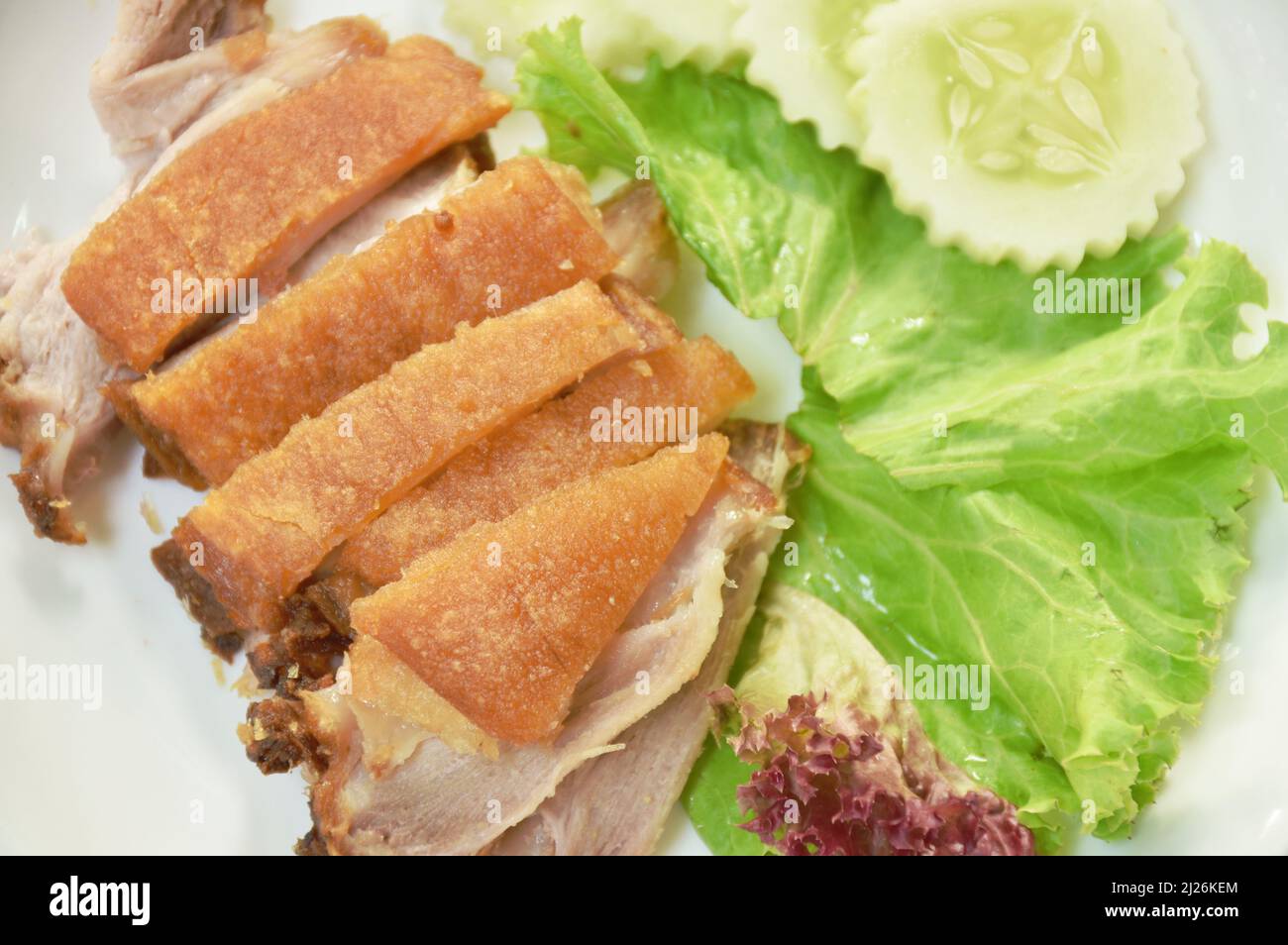 fried crispy slice pork leg with vegetable dipping spicy sauce Stock ...