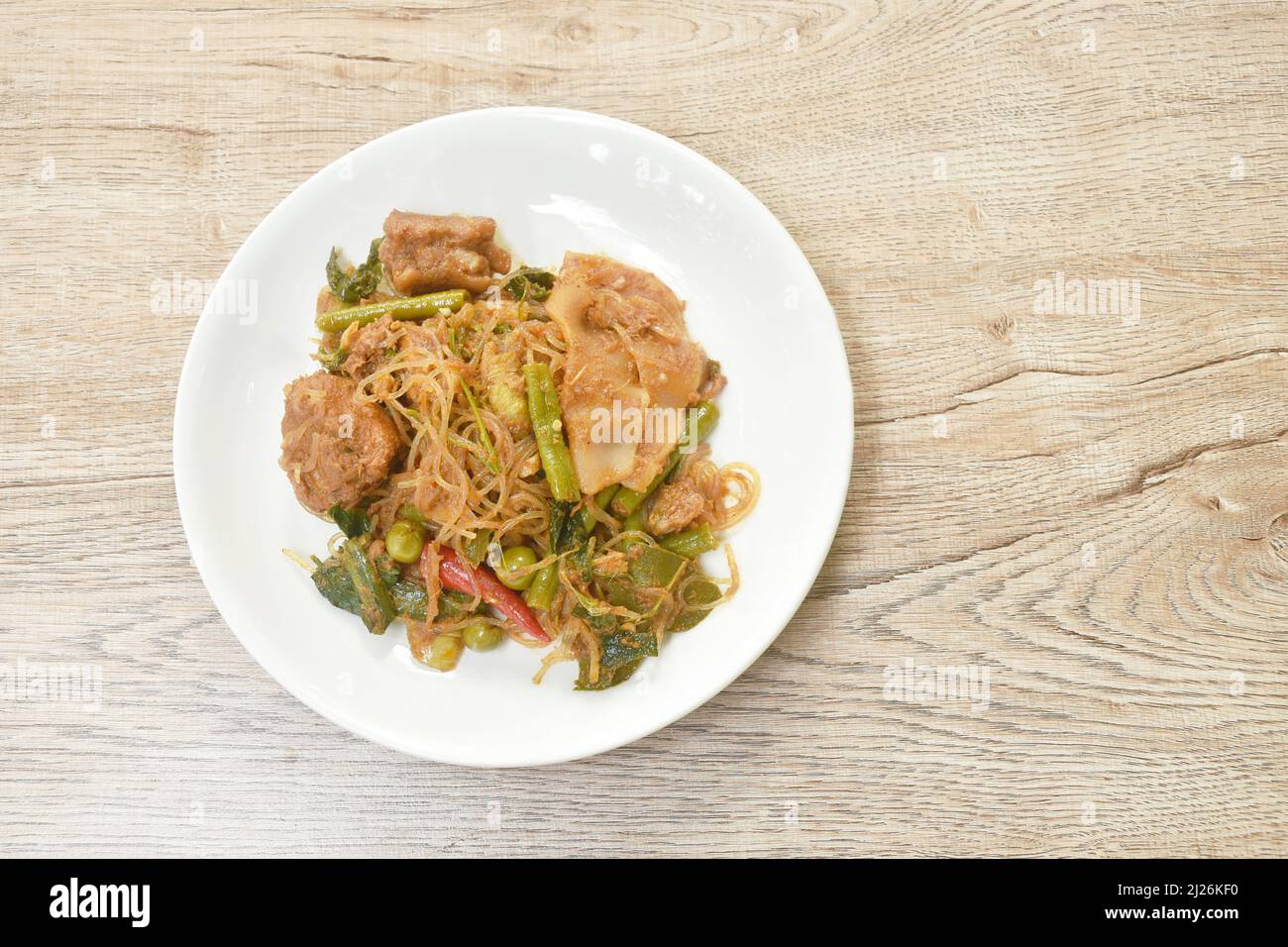 spicy stir fried glass noodles with pickled bamboo and mixed vegetable ...