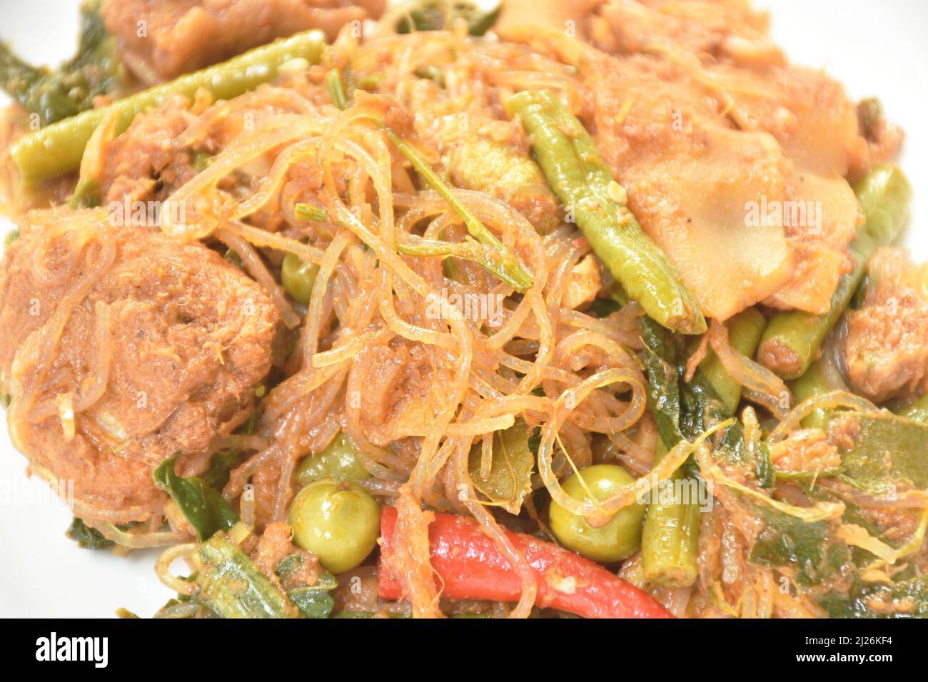 spicy stir fried glass noodles with pickled bamboo and mixed vegetable ...