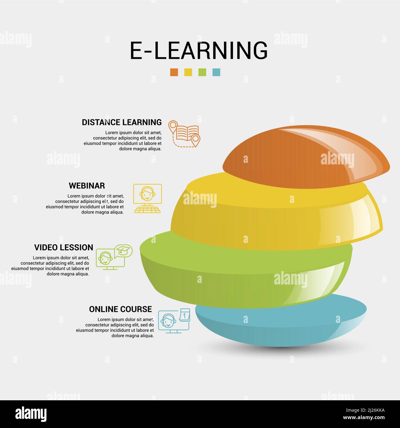 Infographic E-Learning icons vector illustration. 4 colored steps info ...