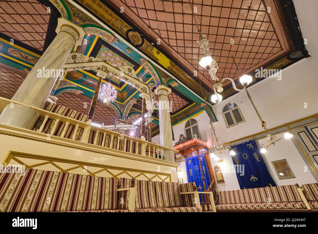 The bima and the ark, holding the torah. At the Bikur Holim Jewish ...