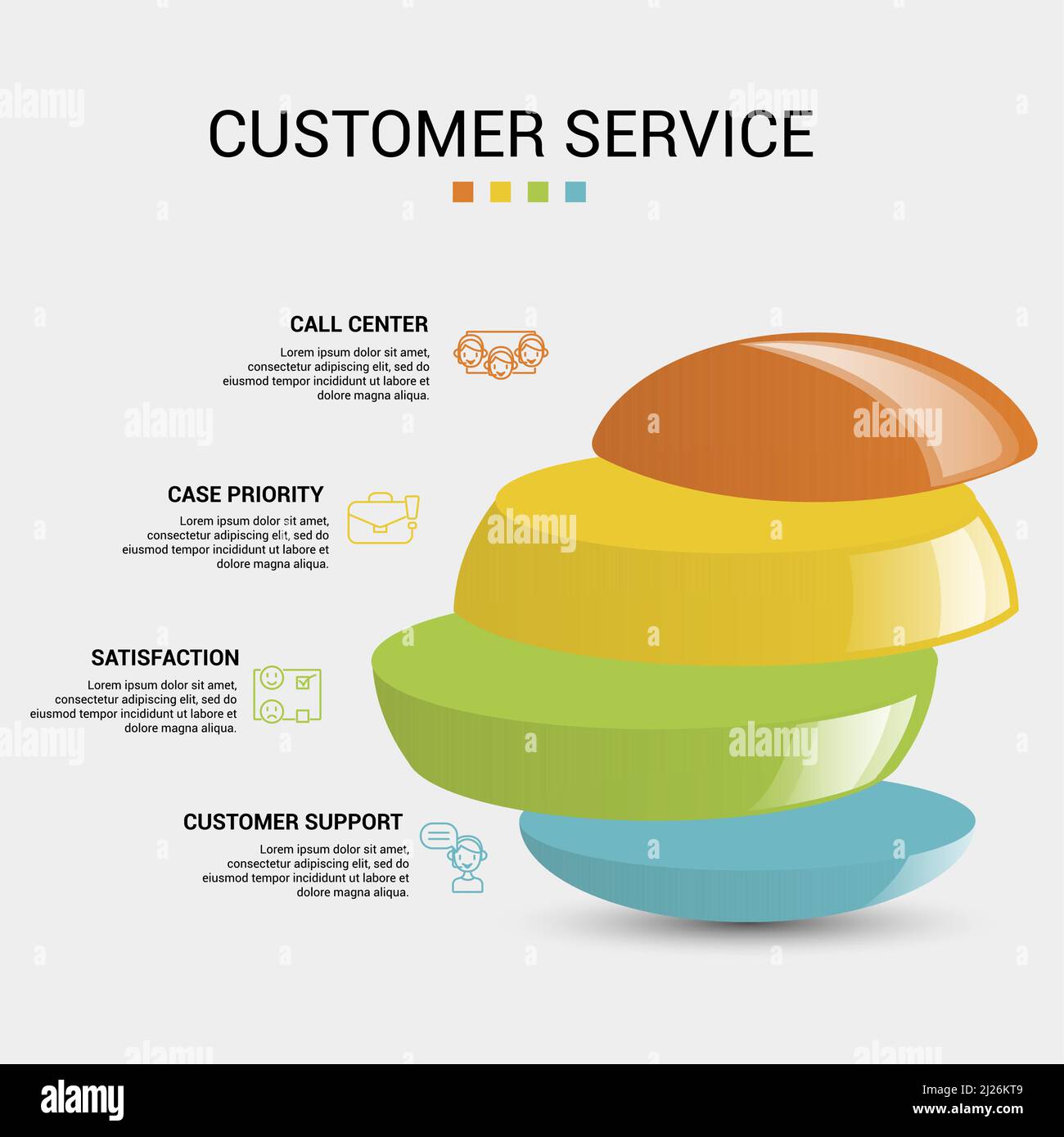 Infographic Customer Service icons vector illustration. 4 colored steps ...