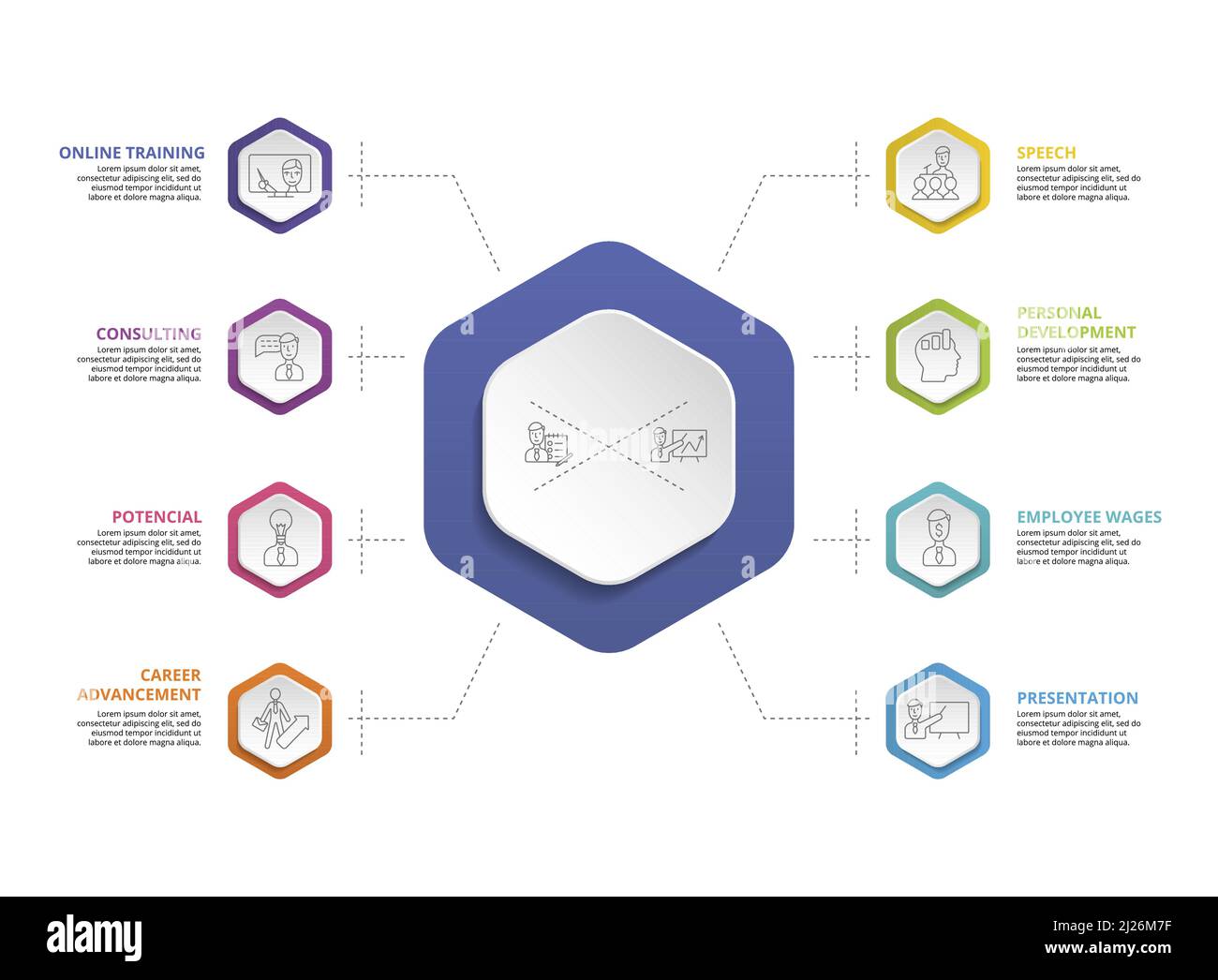 Infographic Business Training icons vector illustration. 8 colored ...
