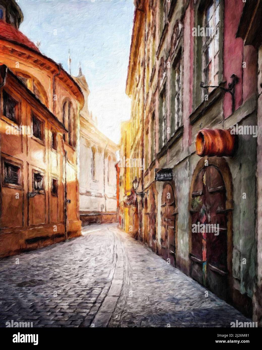 Digital painting modern artistic artwork, Prague Czechia, drawing in ...