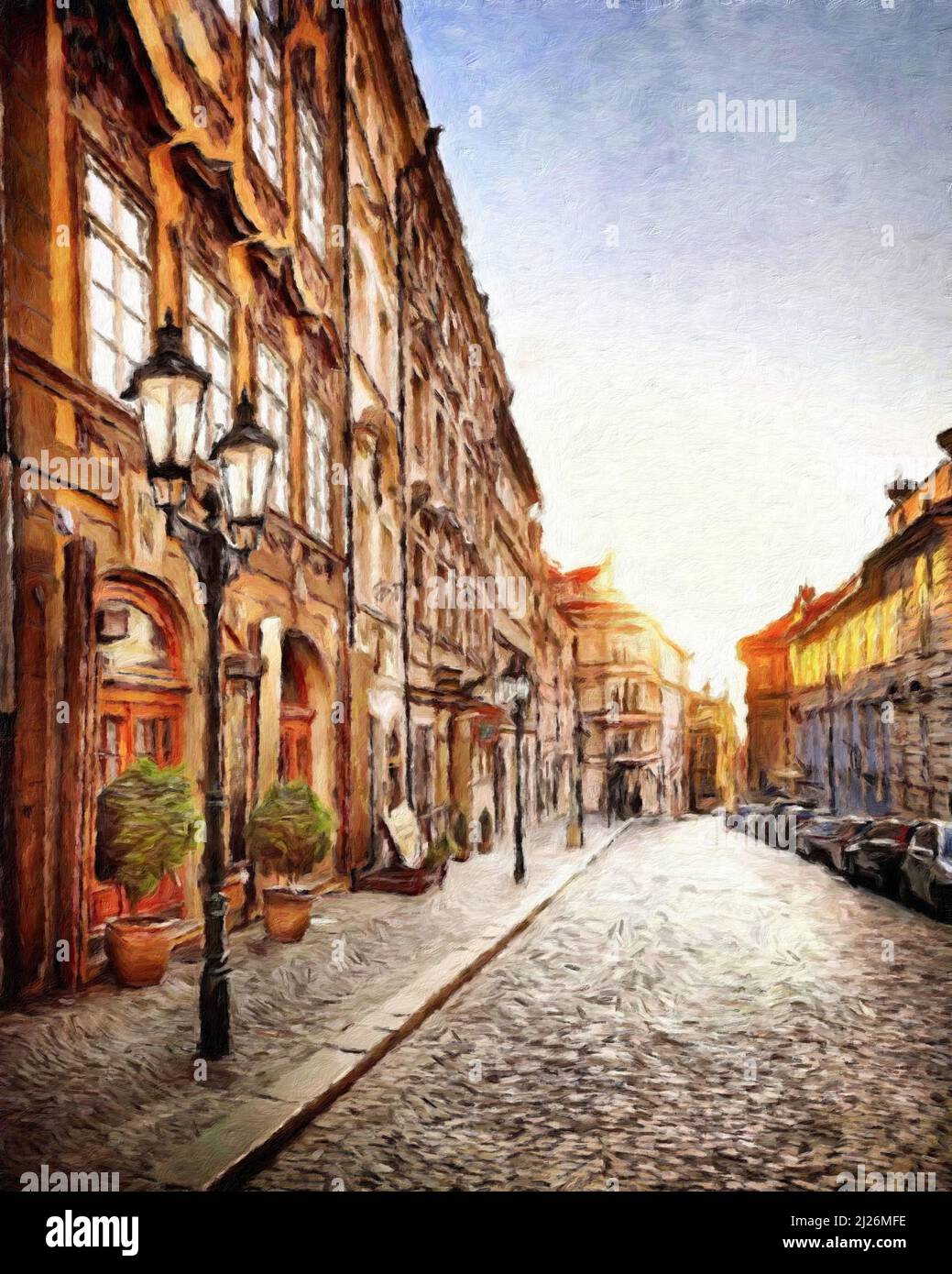 Digital painting modern artistic artwork, Prague Czechia, drawing in ...
