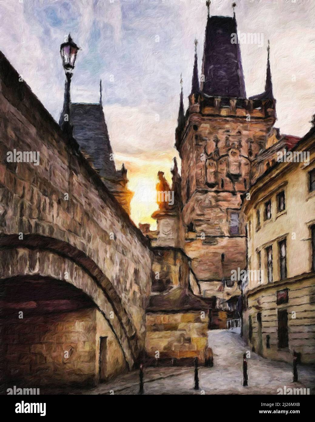 Digital painting modern artistic artwork, Prague Czechia, drawing in ...