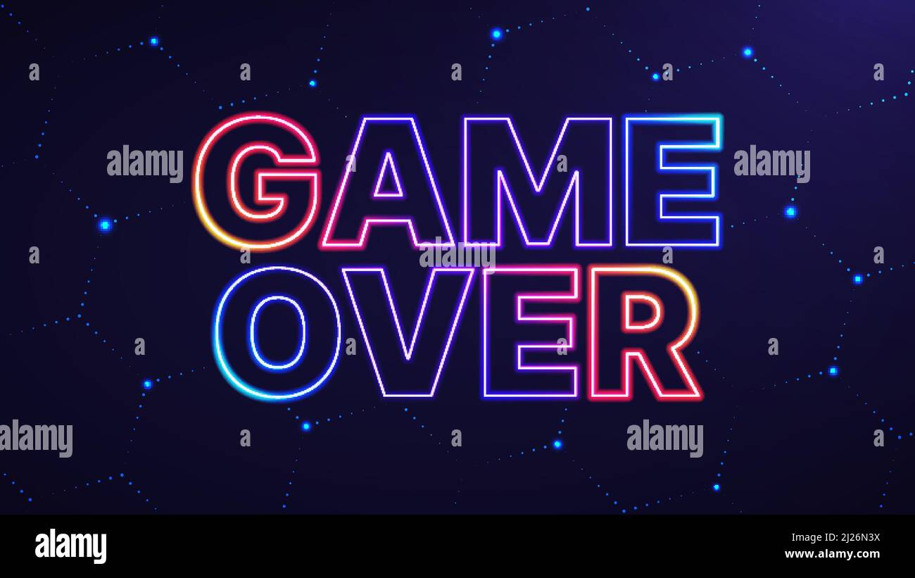 Game over phrase. Vector illustration of neon colored text over ...