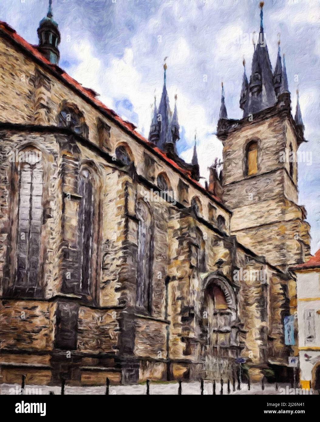 Digital painting modern artistic artwork, Prague Czechia, drawing in ...