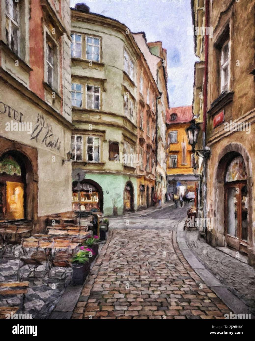 Digital painting modern artistic artwork, Prague Czechia, drawing in ...