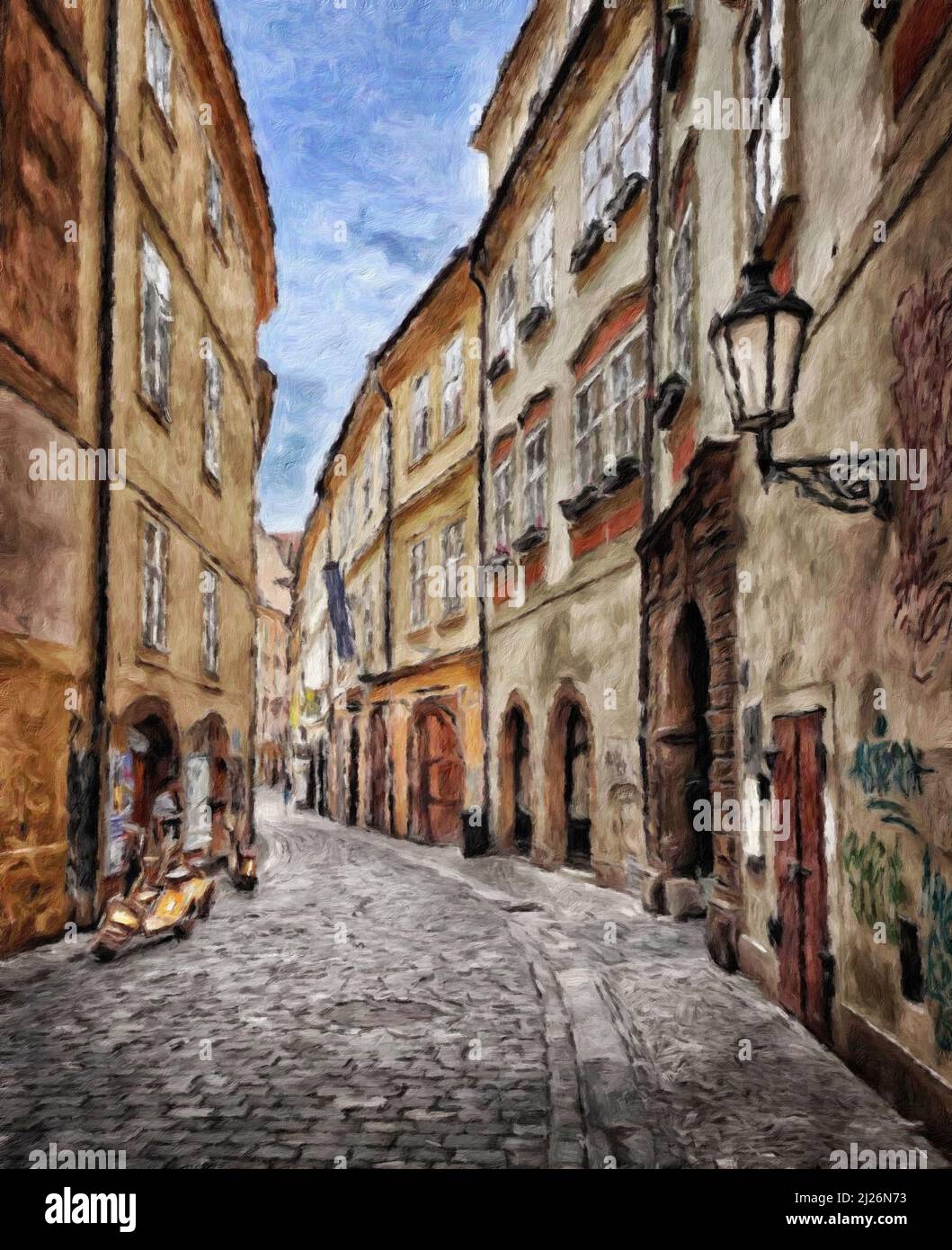 Digital painting modern artistic artwork, Prague Czechia, drawing in ...
