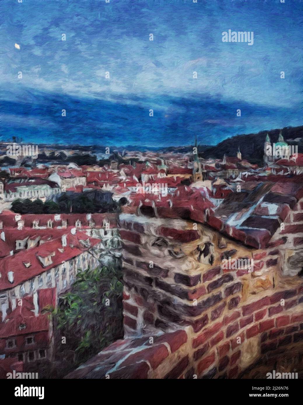 Digital painting modern artistic artwork, Prague Czechia, drawing in ...
