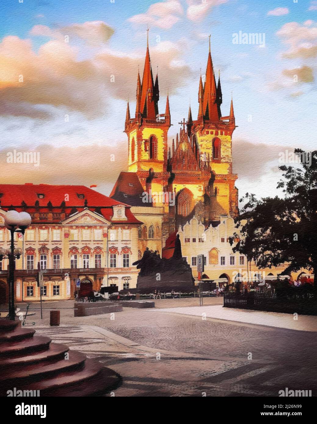Digital painting modern artistic artwork, Prague Czechia, drawing in ...