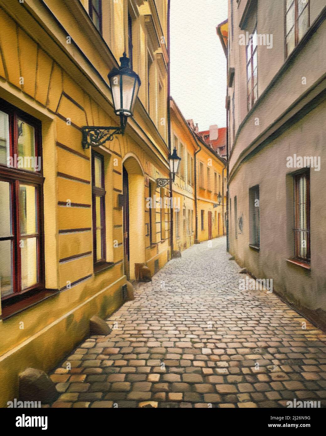 Digital painting modern artistic artwork, Prague Czechia, drawing in ...