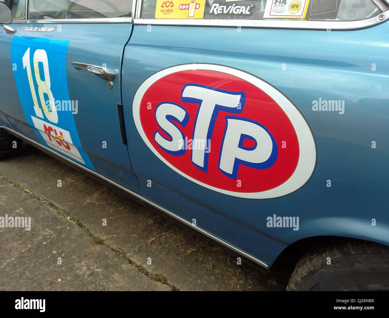 Old sponsorship advertisement sign logo on the side of a racing car ...