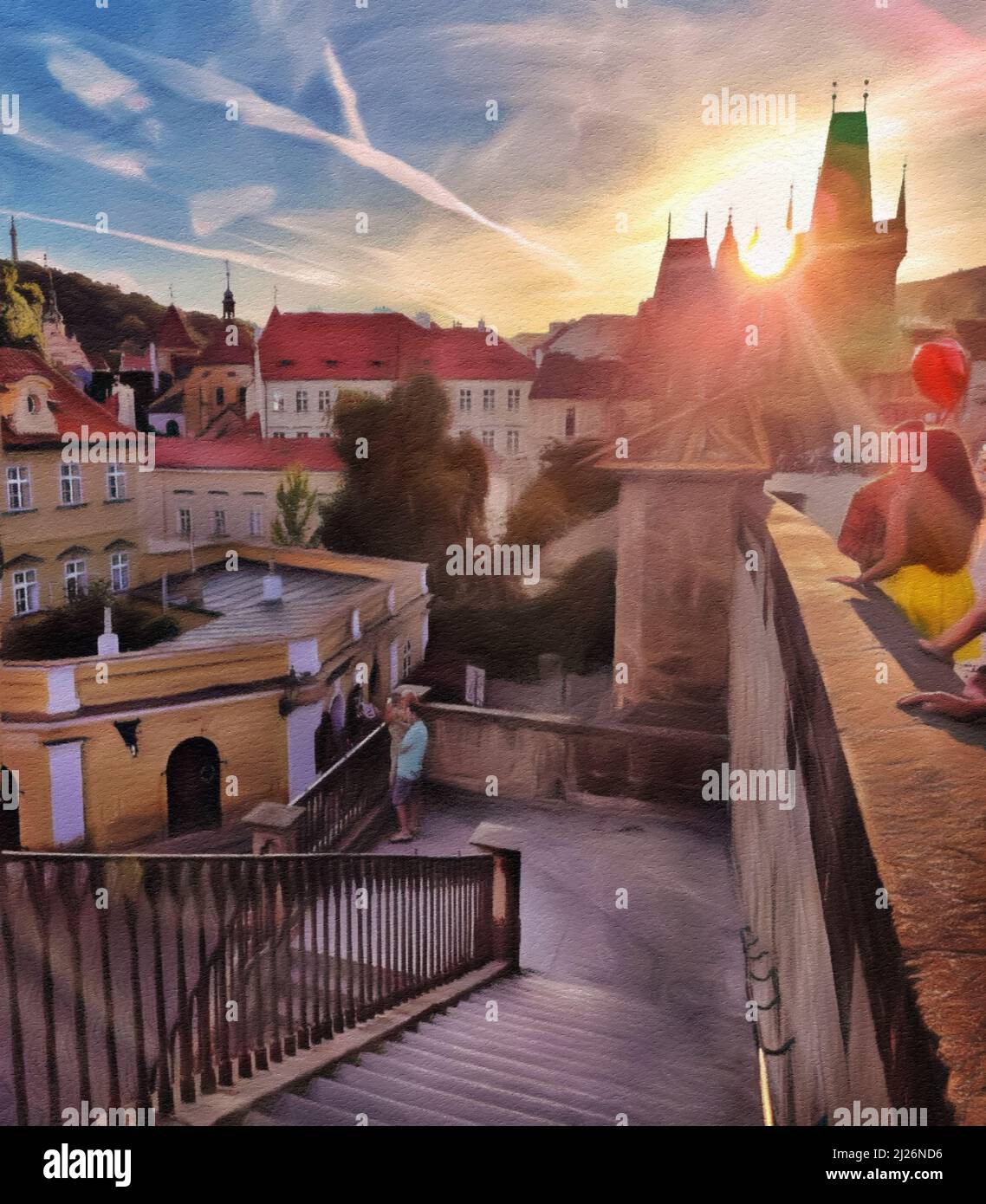 Digital painting modern artistic artwork, Prague Czechia, drawing in ...
