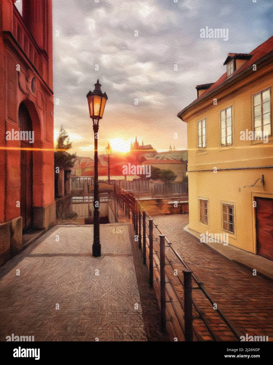 Digital painting modern artistic artwork, Prague Czechia, drawing in ...