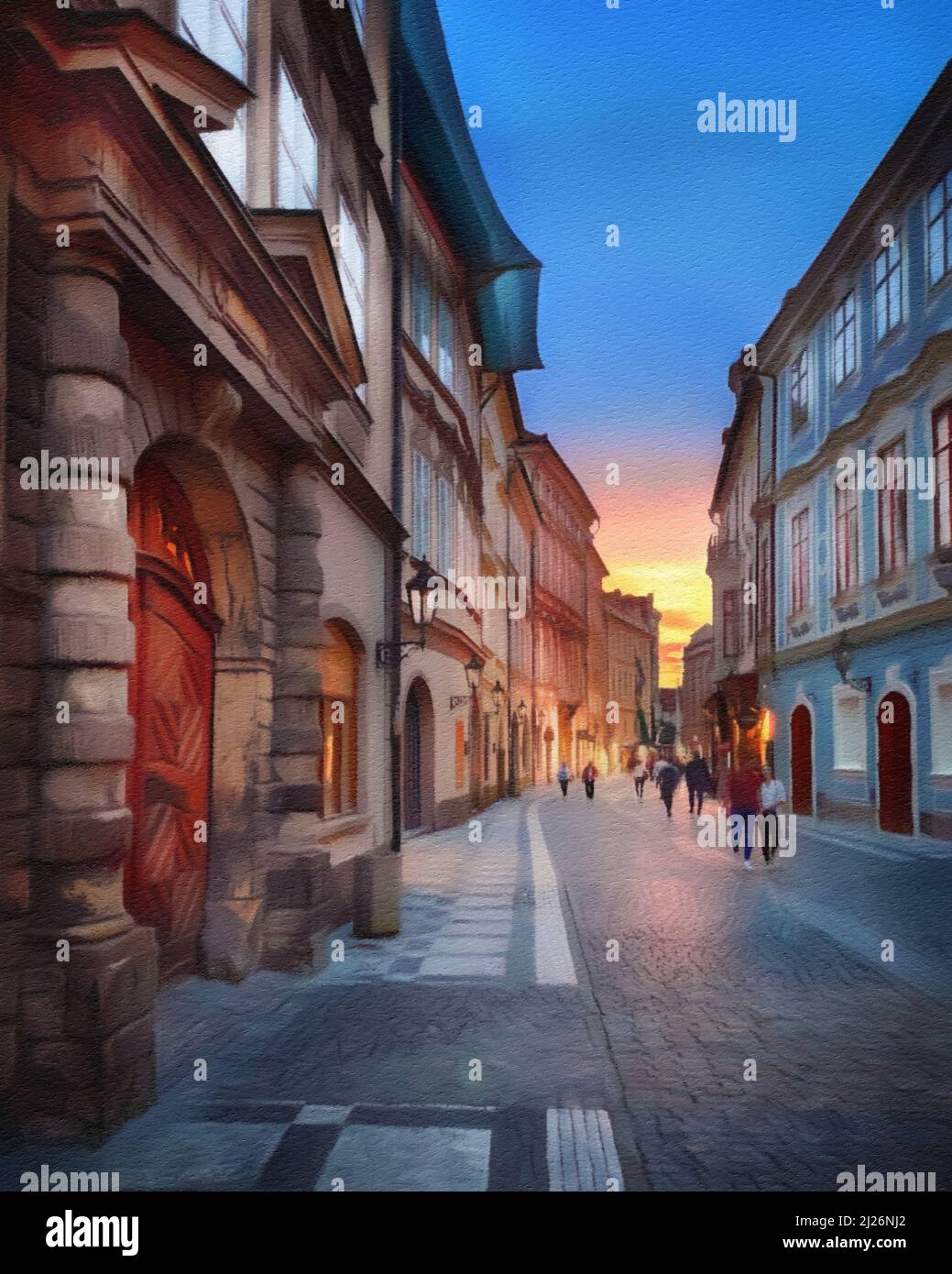 Digital painting modern artistic artwork, Prague Czechia, drawing in ...