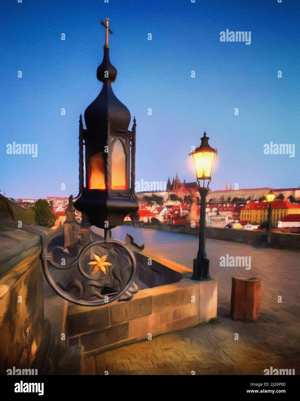 Digital painting modern artistic artwork, Prague Czechia, drawing in ...