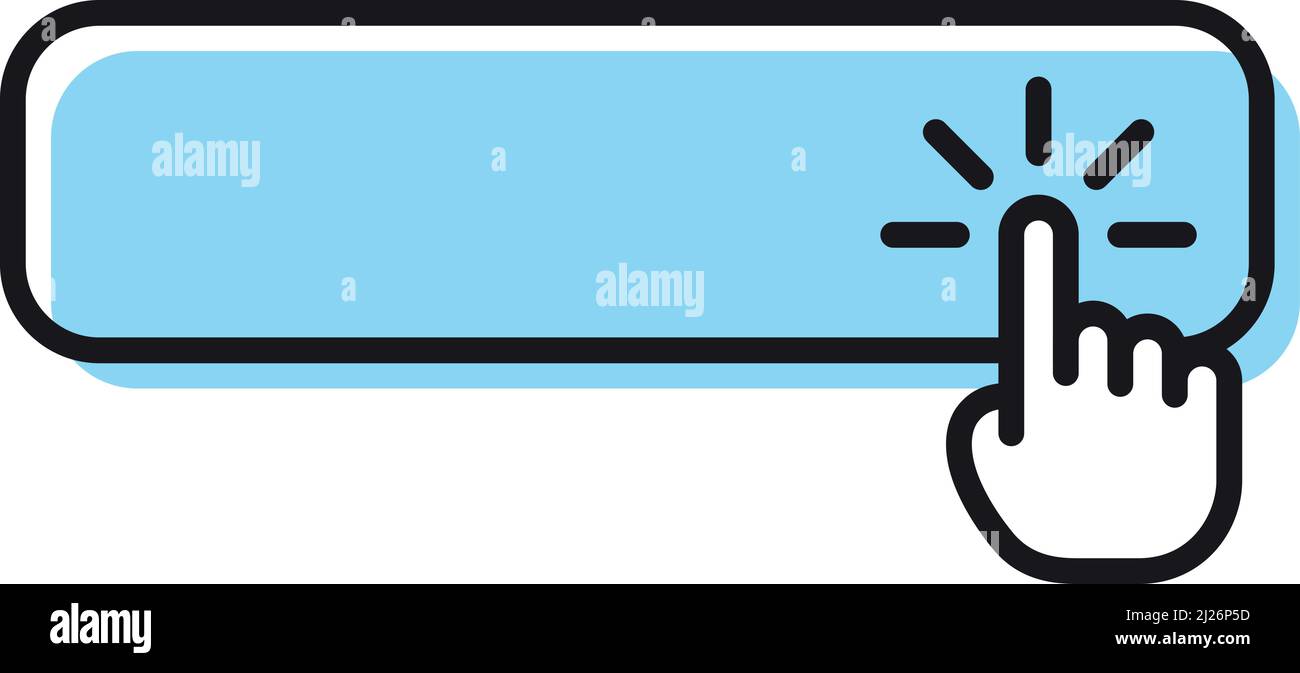 Clicked button with pressing finger cursor. Action interface element ...