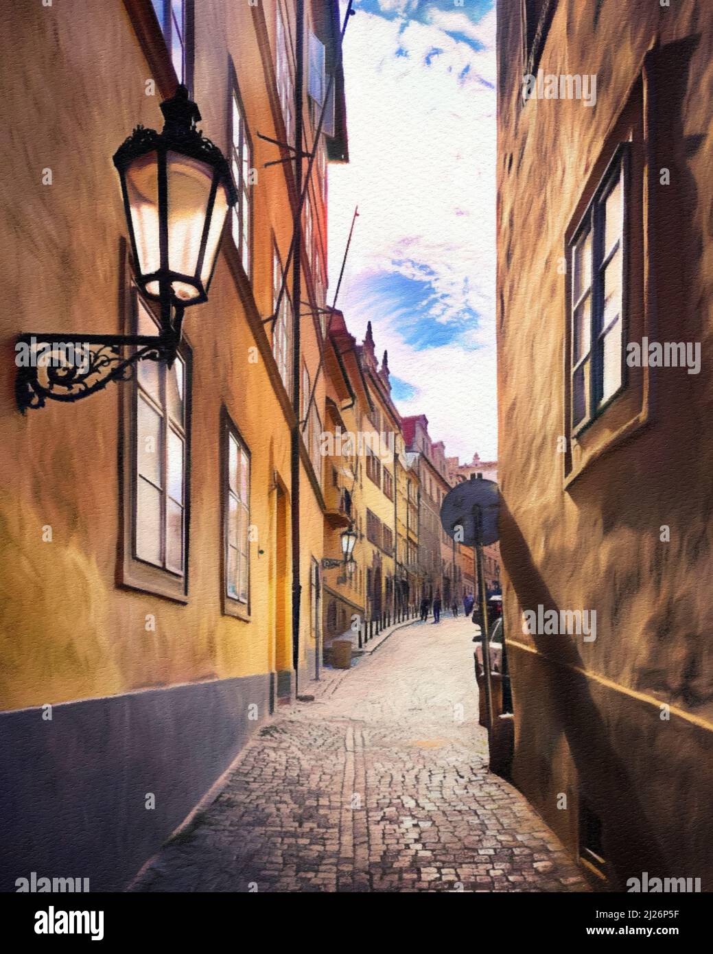 Digital painting modern artistic artwork, Prague Czechia, drawing in ...