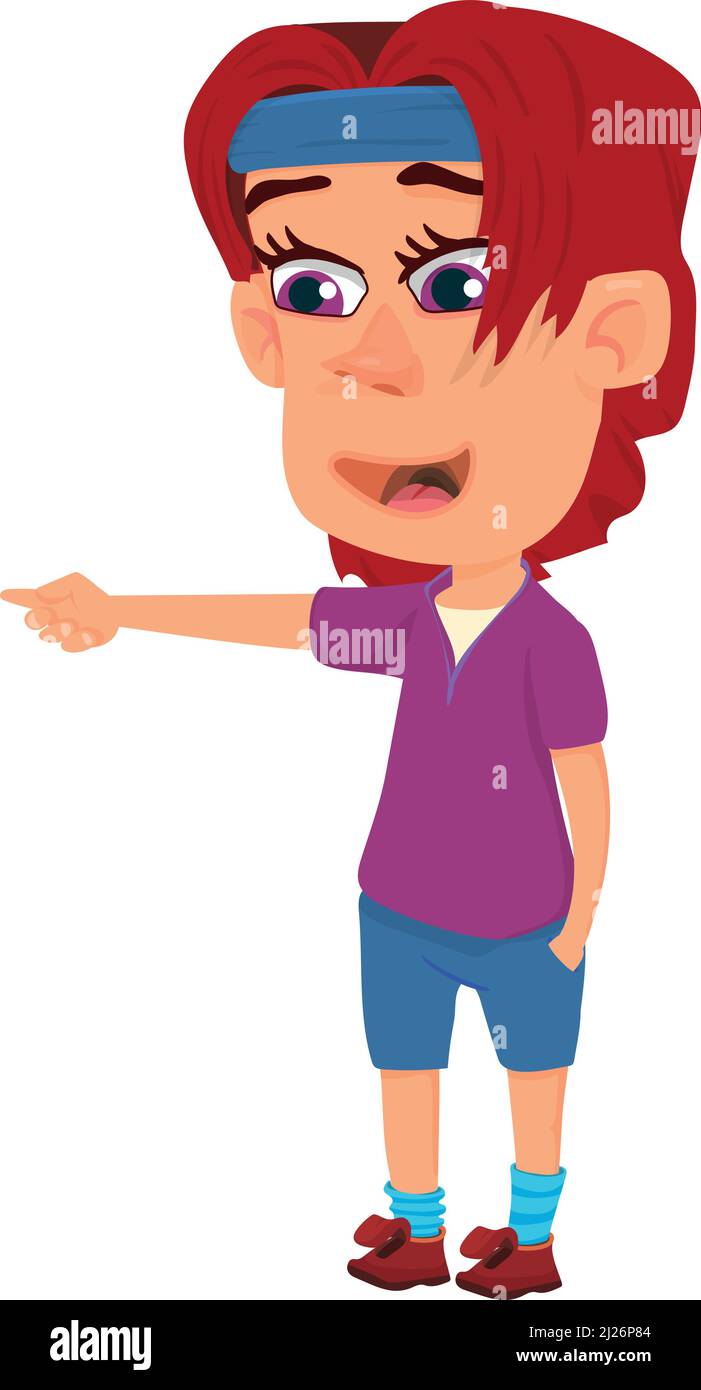 Boy pointing finger. Funny cartoon kid hand gesture Stock Vector Image ...
