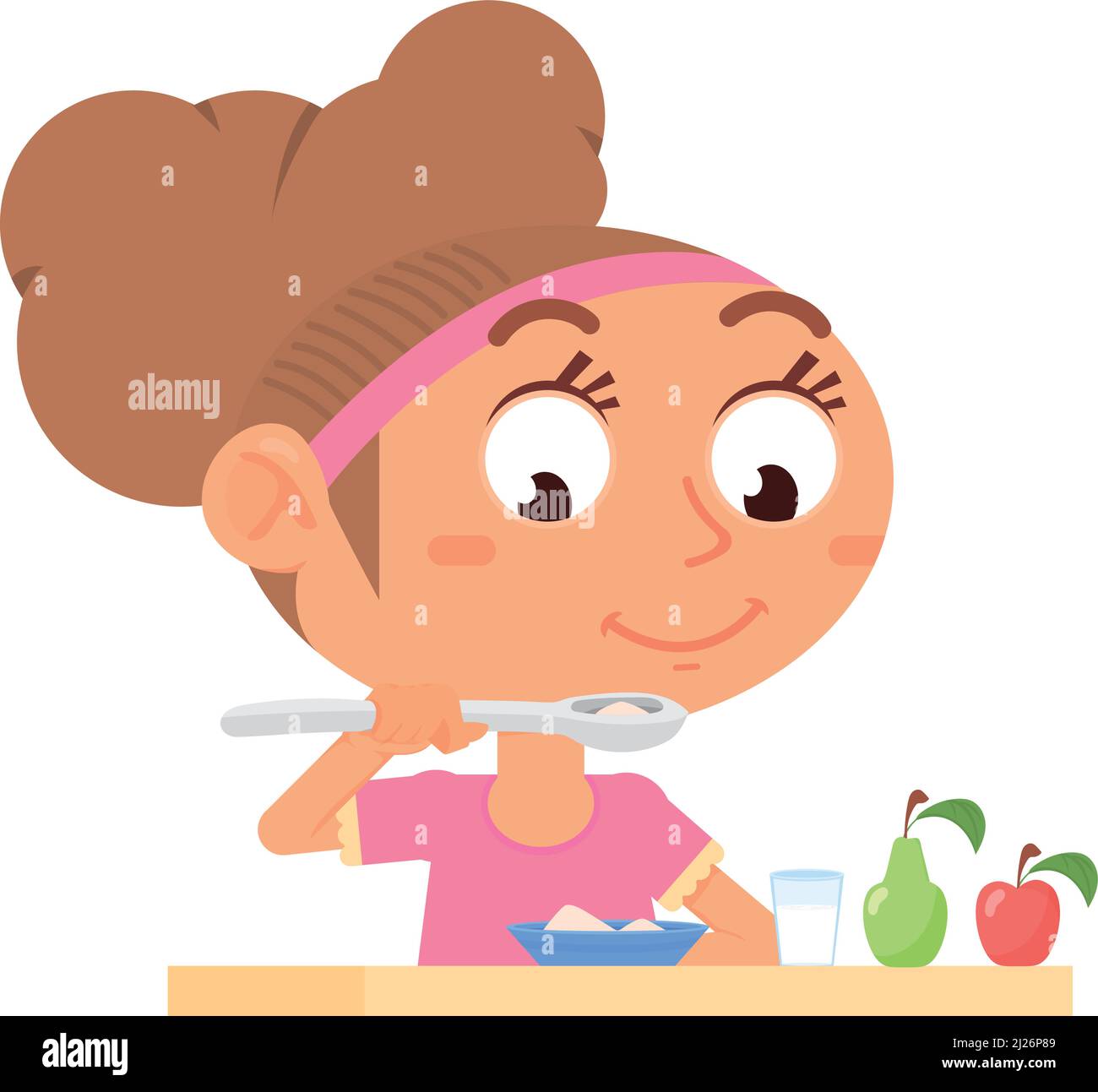 Girl eating healthy breakfast. Cartoon smiling kid Stock Vector Image ...