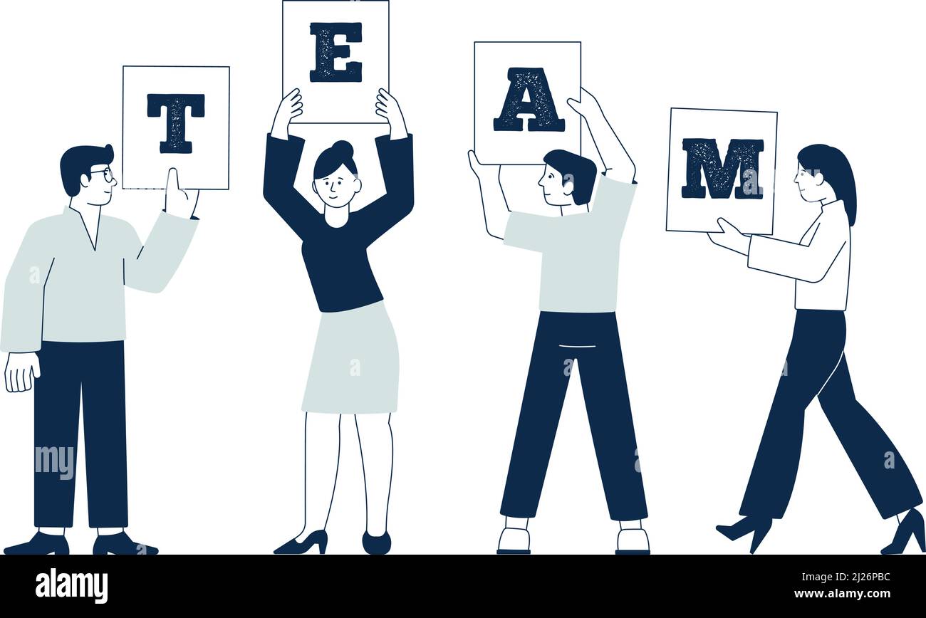 People with team word on boards. Working together concept Stock Vector ...