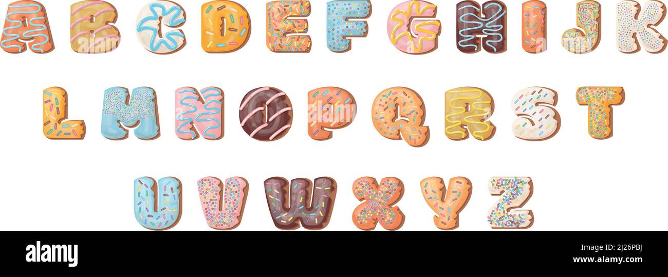 Sweet pastry alphabet. Donut icing sprinkles font Stock Vector Image ...