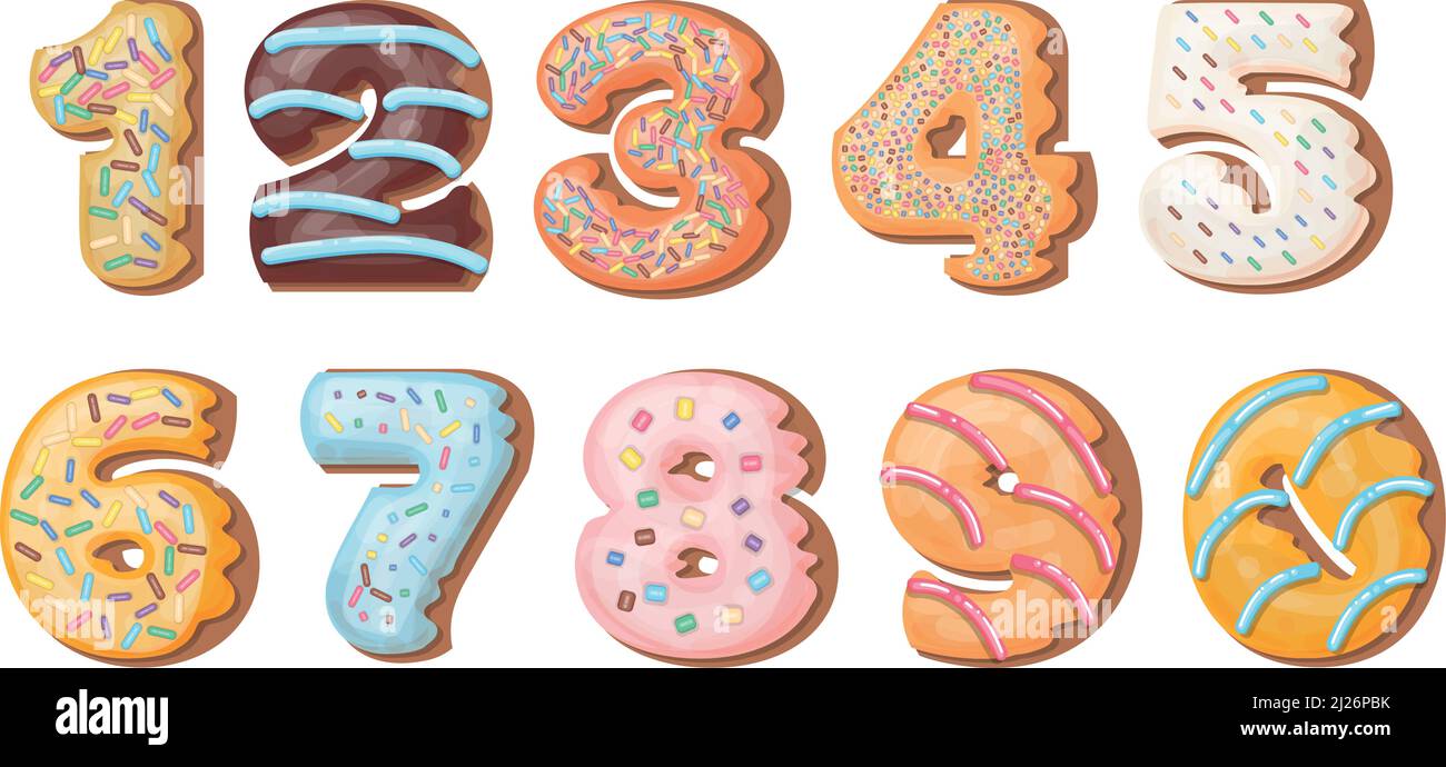 Number digit in sweet cake style. Funny cartoon birthday age signs ...