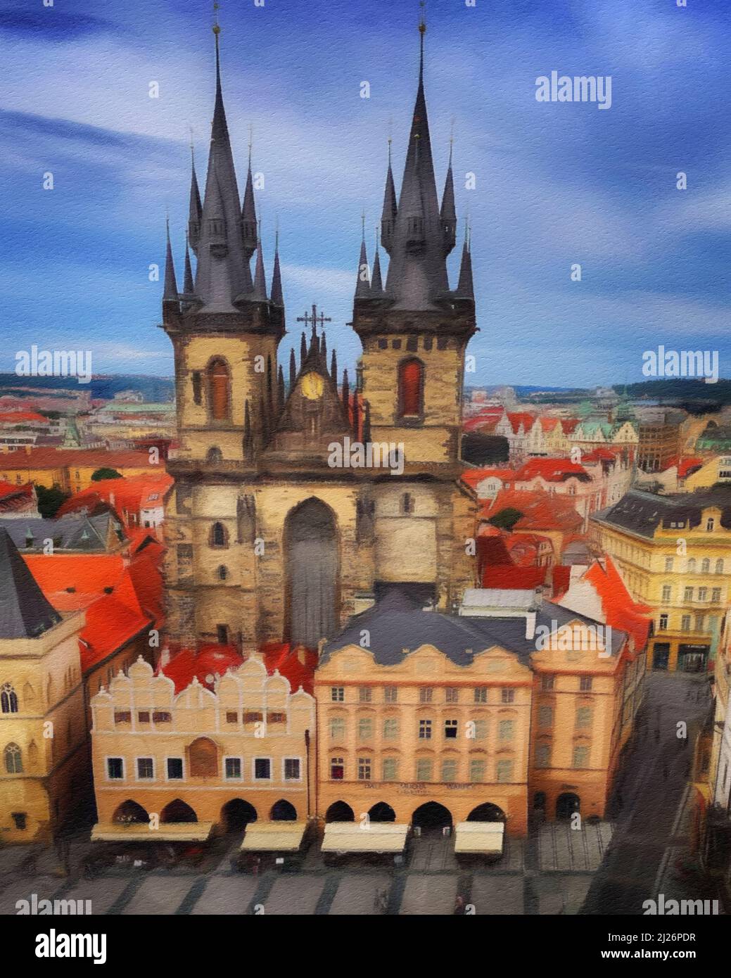 Digital painting modern artistic artwork, Prague Czechia, drawing in ...