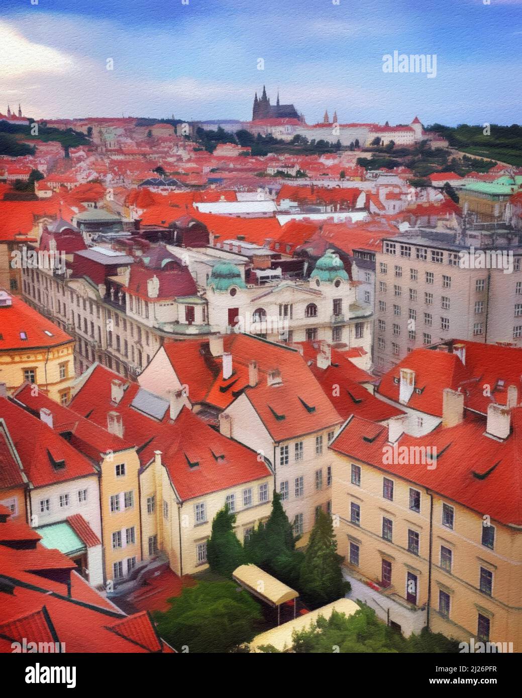 Digital painting modern artistic artwork, Prague Czechia, drawing in ...