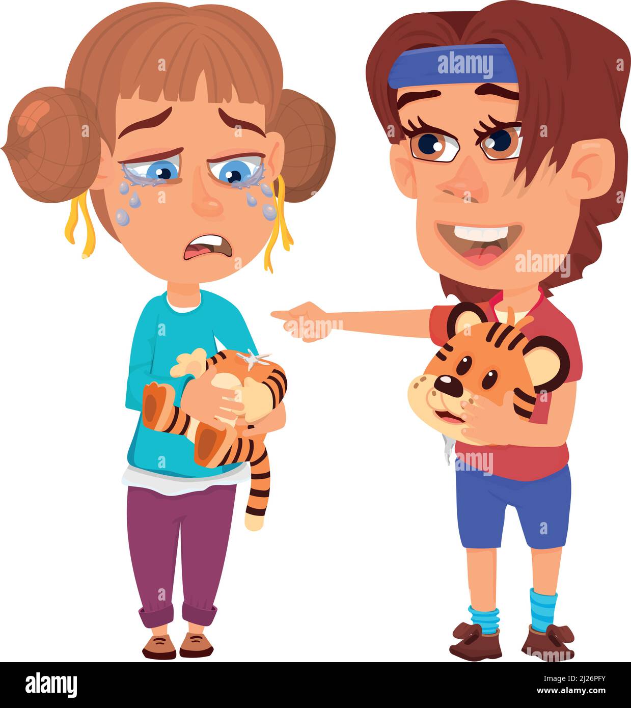 Boy breaking toy and offending girl. Bully character Stock Vector Image ...