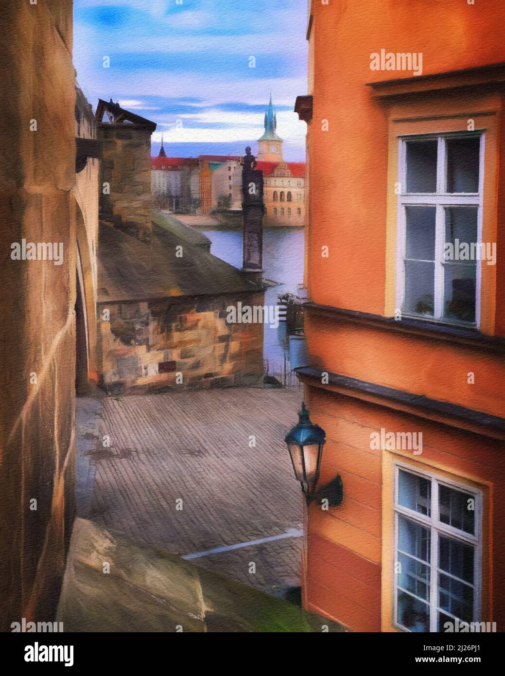 Digital painting modern artistic artwork, Prague Czechia, drawing in ...