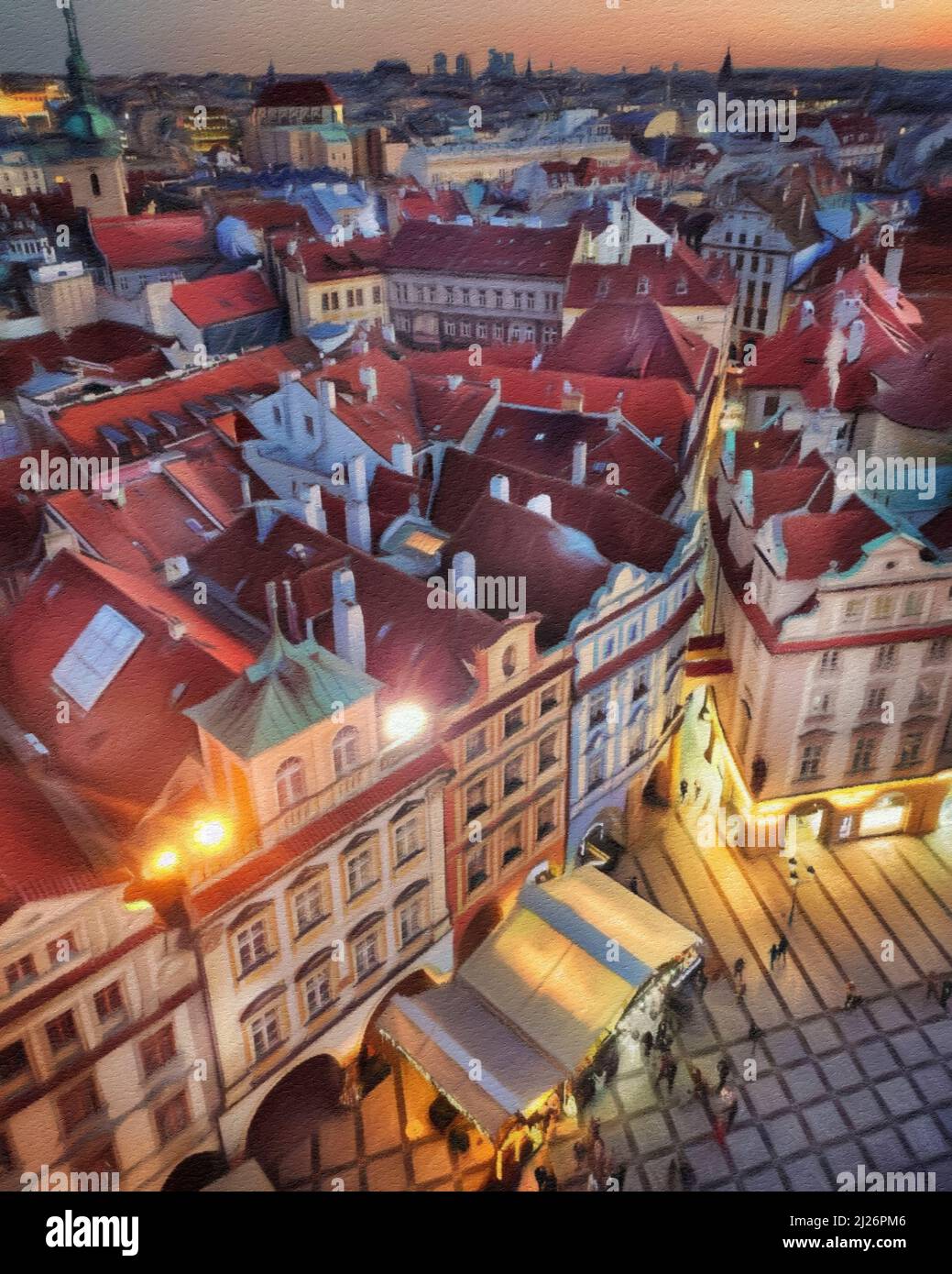 Digital painting modern artistic artwork, Prague Czechia, drawing in ...