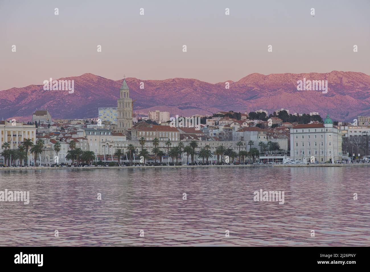 Panorama at sunset of the city Split Stock Photo - Alamy