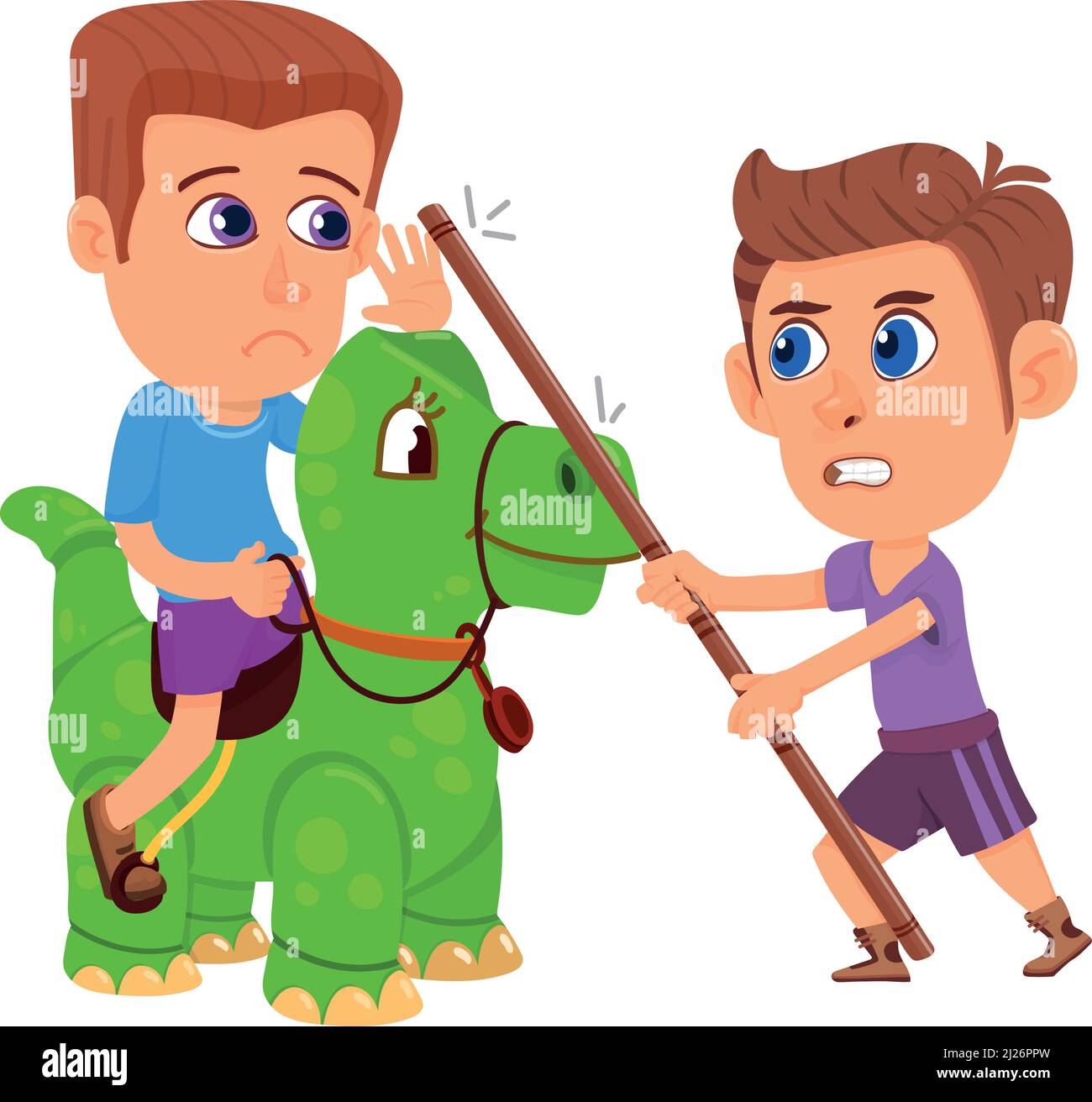Kid attacking boy with stick. Angry child bad behavior Stock Vector ...