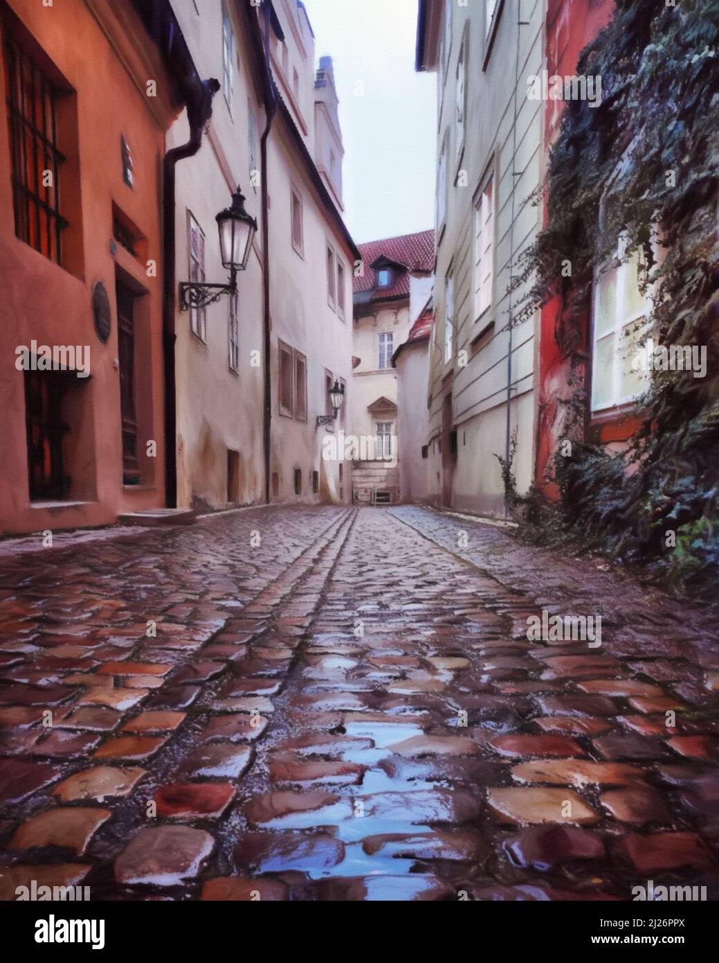 Digital painting modern artistic artwork, Prague Czechia, drawing in ...