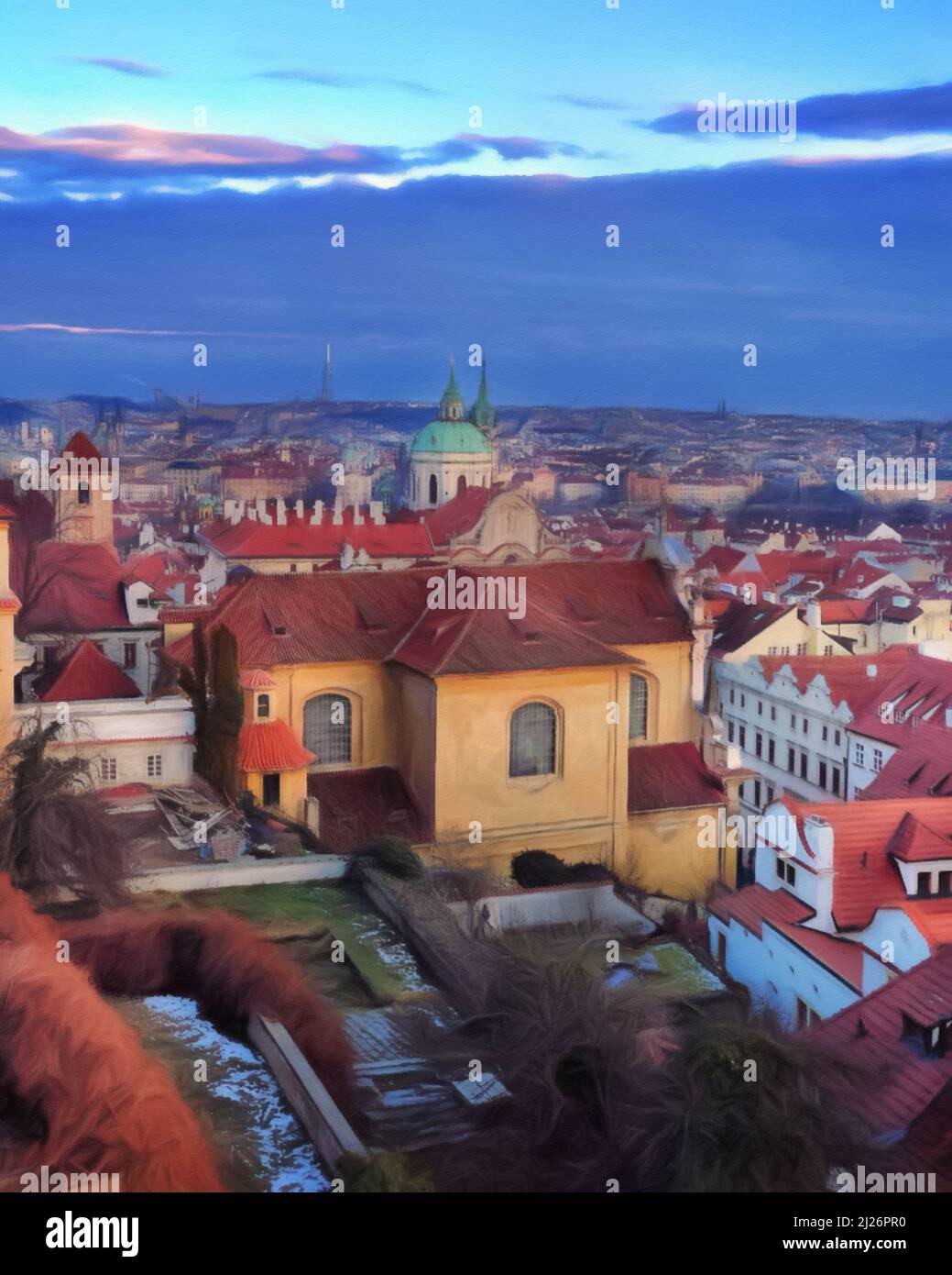 Digital painting modern artistic artwork, Prague Czechia, drawing in ...