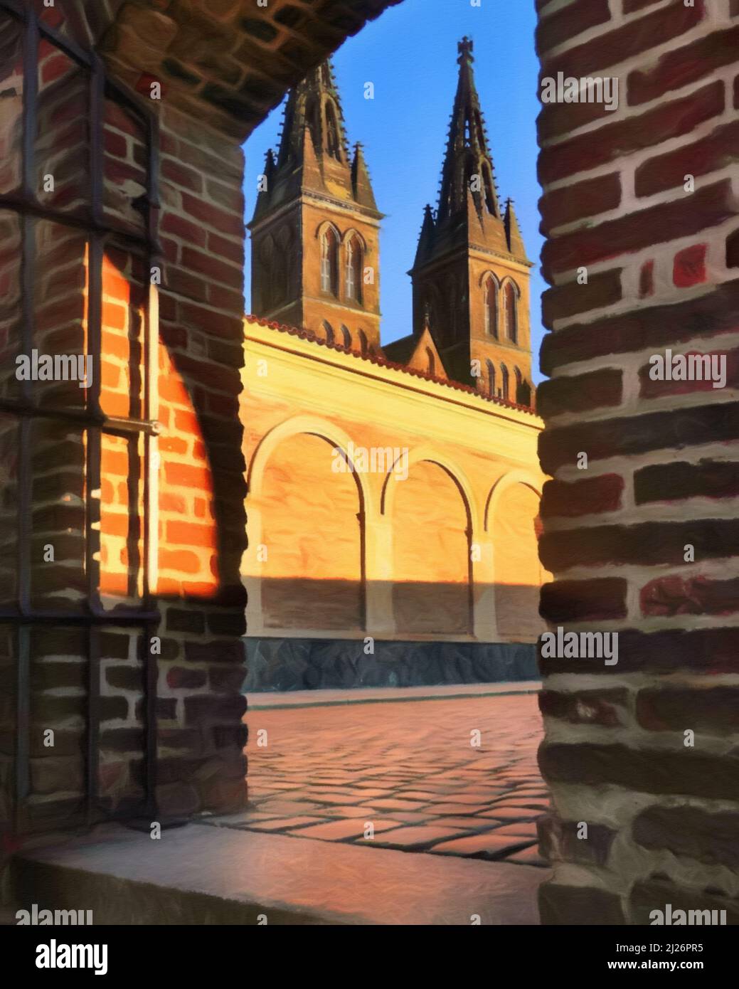 Digital painting modern artistic artwork, Prague Czechia, drawing in ...