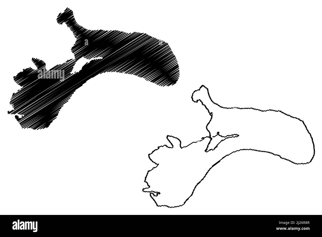 Mon island (Kingdom of Denmark) map vector illustration, scribble ...