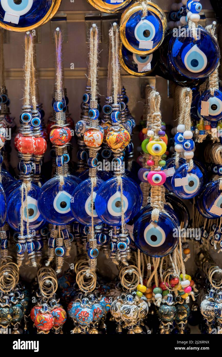 Evil eye bead protection amulet in the shop or market. One of the most ...