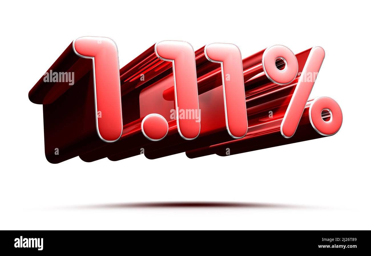 Red number 1.11 percent 3D illustration on white background with ...